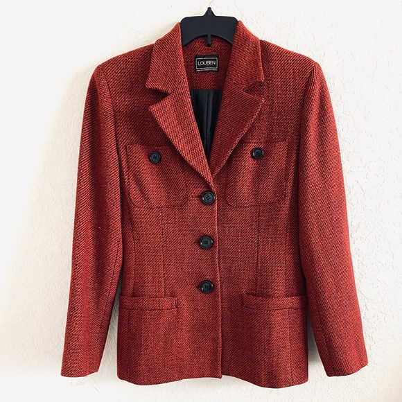 louben | Jackets & Coats | Vtg Louben Blazer Orange Knit Wool 3 Button ...